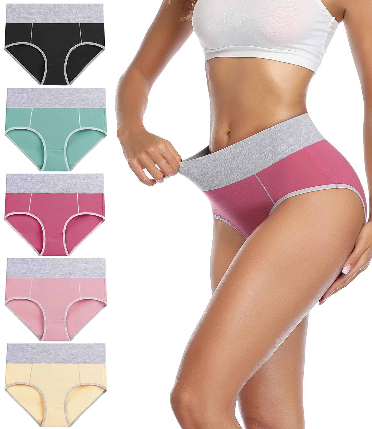 wirarpa Women's Cotton Underwear High Waist Briefs Ladies Soft Breathable Panties Full Coverage Underpants 5 Pack 4X-Large