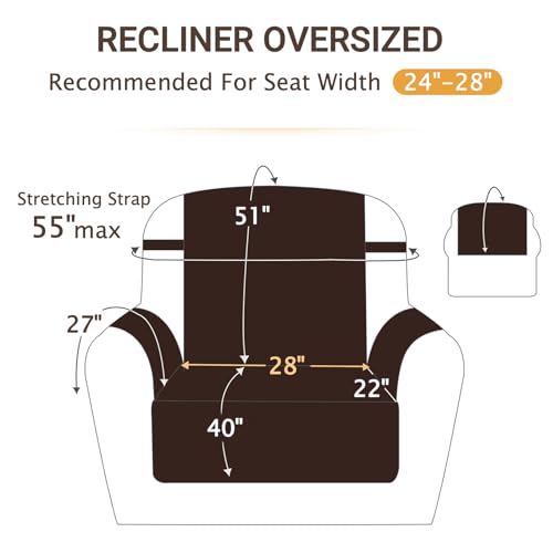 ROSE HOME FASHION Anti-Slip Oversized Recliner Cover for Leather Sofa&Oversized Recliner Covers, Slipcovers for Recliner, Recliner Chair Covers, Double Diamond (Recliner-Oversized:Navy)