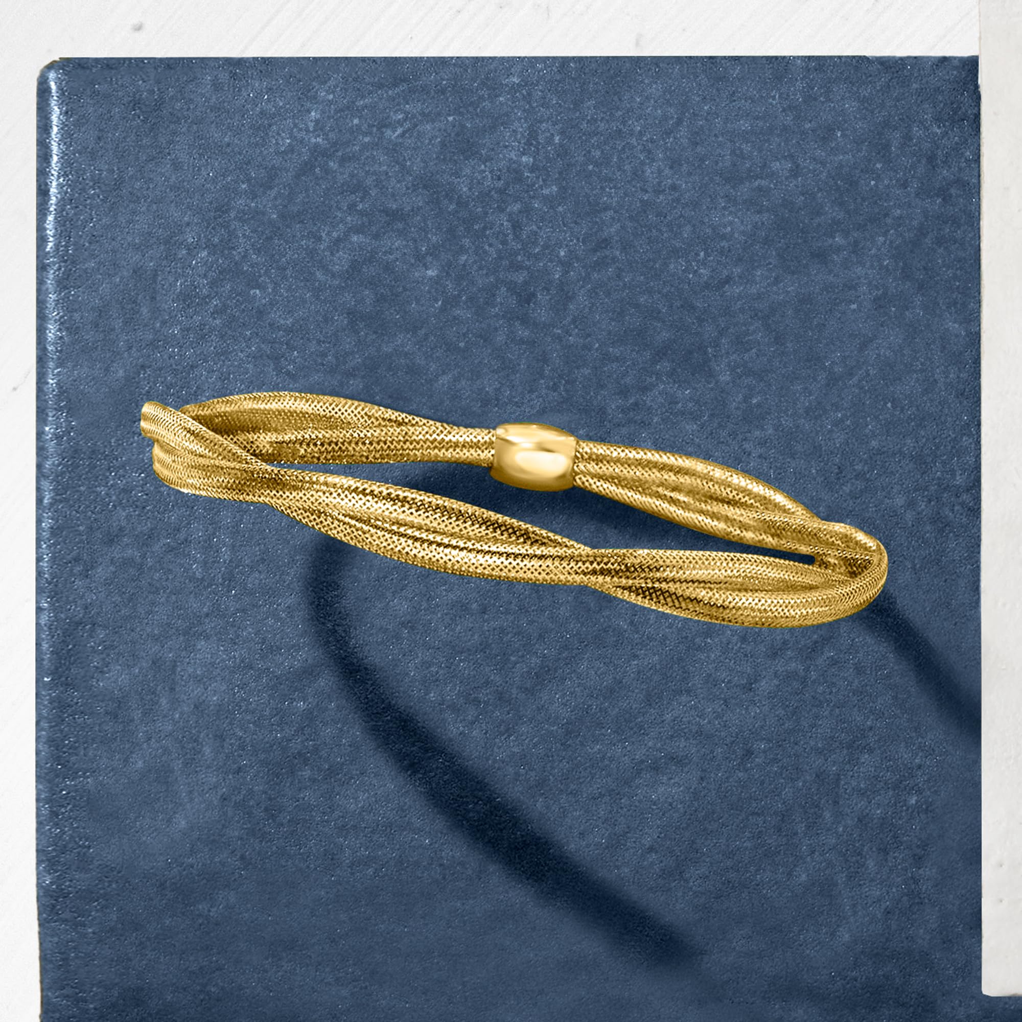 Ross-Simons Italian 14kt Yellow Gold Double-Mesh Bangle Bracelet. 8 inches
