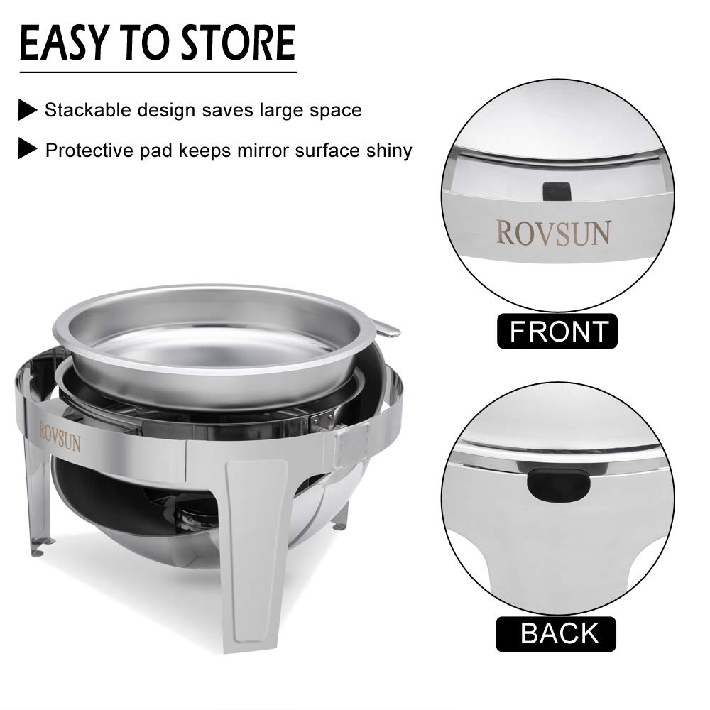 ROVSUN Chafing Dish Buffet Set,6 Quart Roll Top Stainless Steel Chafer, NSF Round Set with Food Pan, Water Pan and Fuel Holders, for Wedding, Parties, Banquet, Catering Events