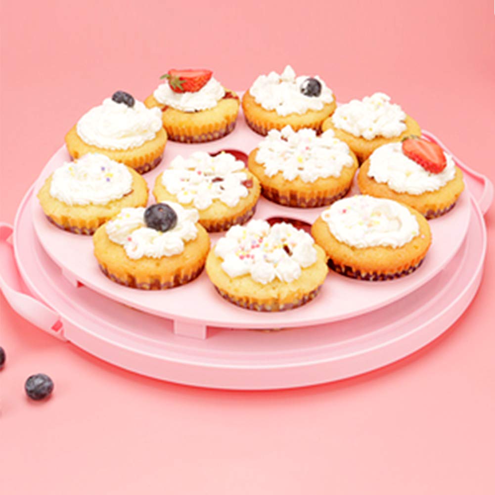 ZOAJU Plastic Cake Carrier with Handle and Removable Cupcake Holder Cake Container, Holds up to 11 Cupcakes for Transporting Pies, Cookies, Desserts(Pink)