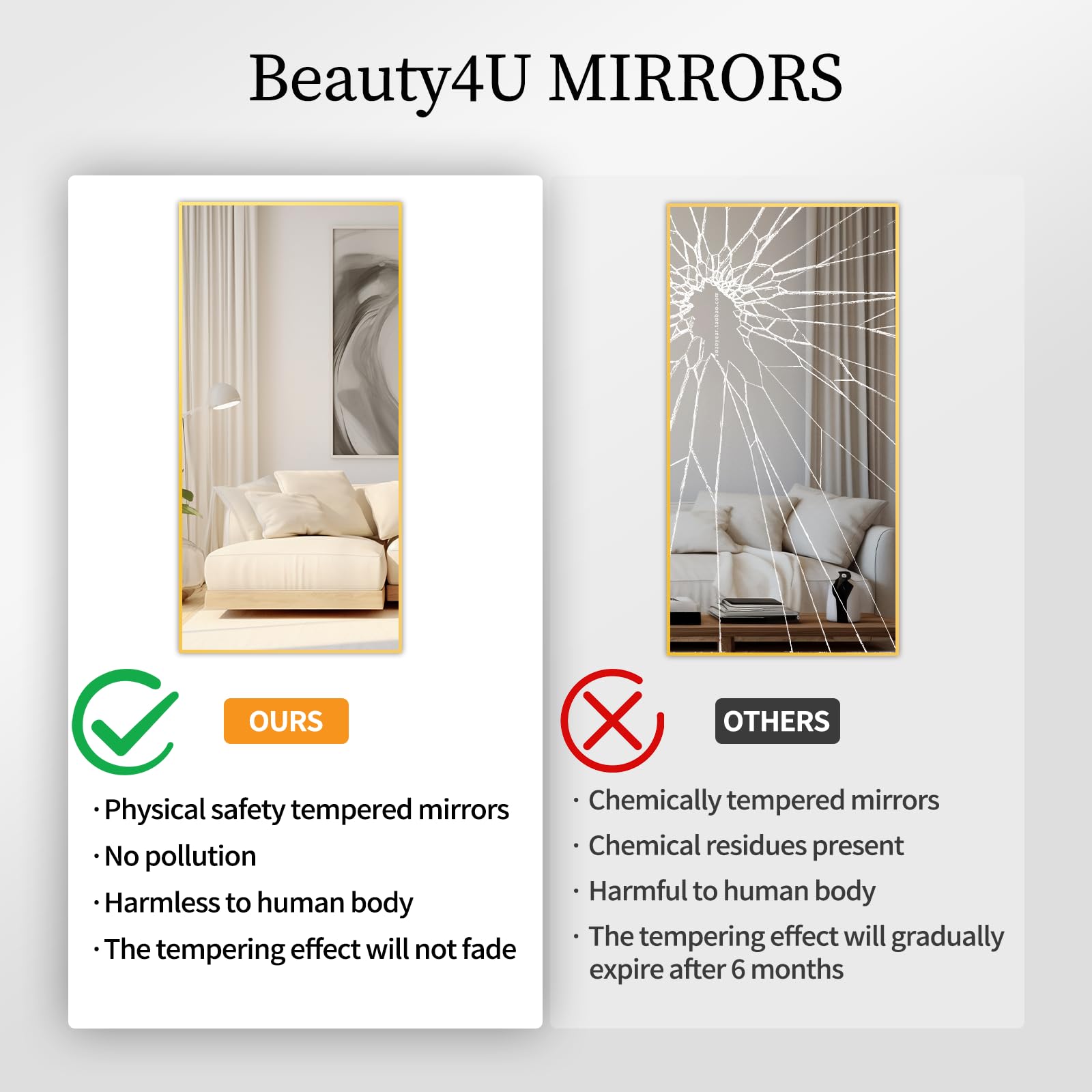 Beauty4U 65" x 24" Full Length Mirror with Stand, Gold Wall Mounting Full Body Mirror, Metal Frame Full-Length Tempered Mirror for Living Room, Bedroom