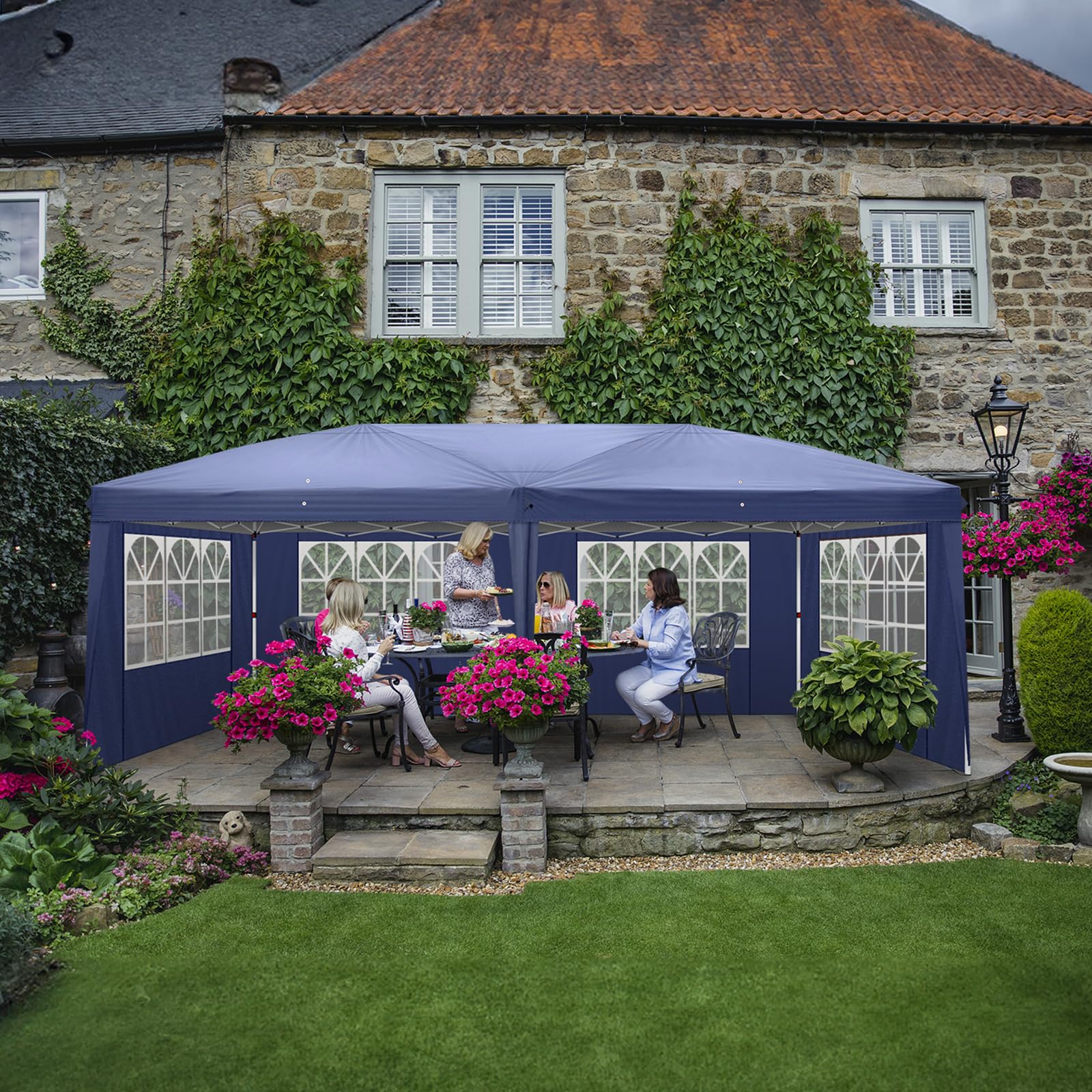 10x20 Ft Easy Pop up Canopy, Waterproof Party Tent, Adjustable Height Outdoor Gazebo w/ 6 Removable Sidewalls & 4 Windows for Patio Backyard Porch Garden Beach, Carry Bag Included (Blue)