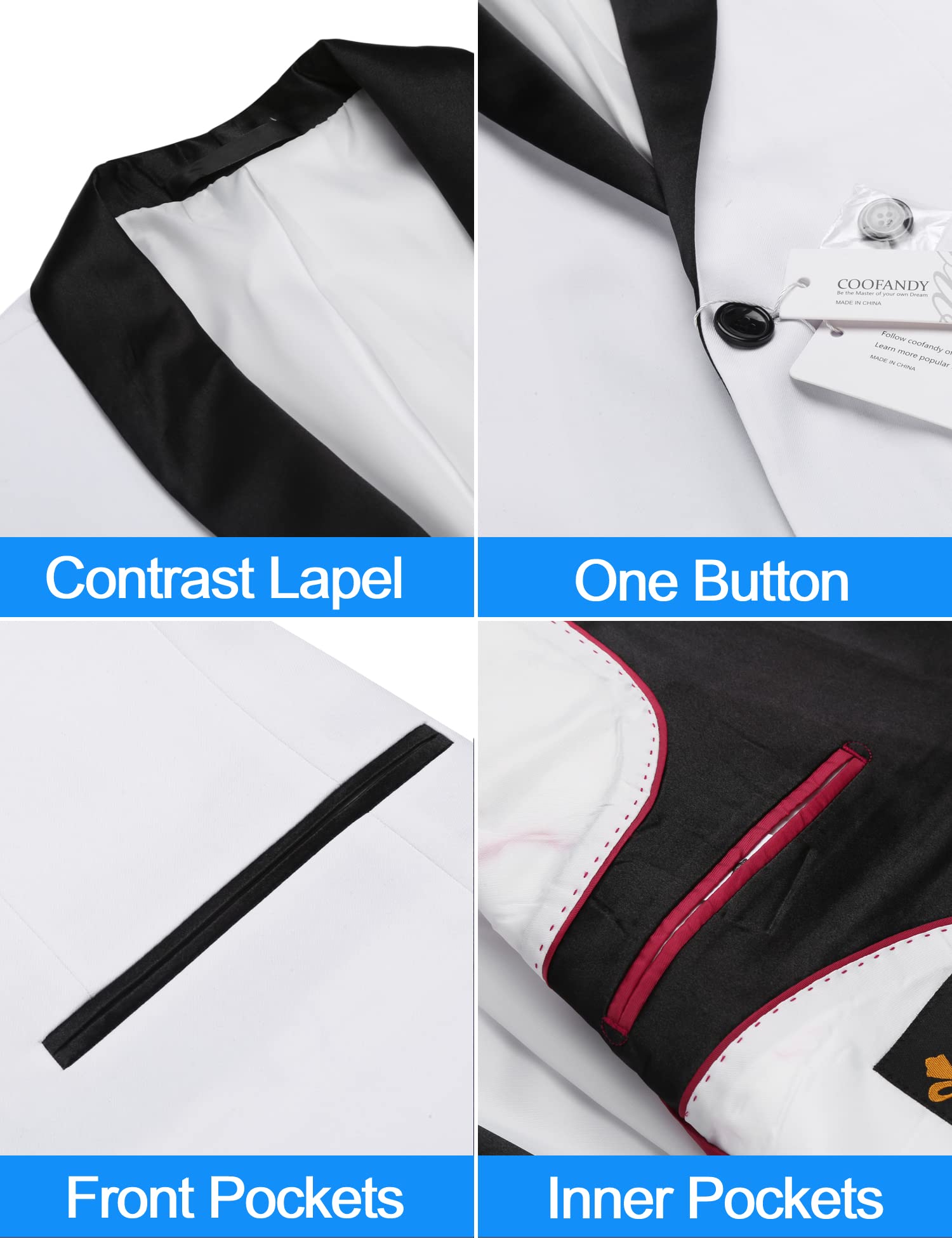 COOFANDY Men's Tuxedo Jacket Wedding Blazer One Button Dress Suit for Dinner Prom Party