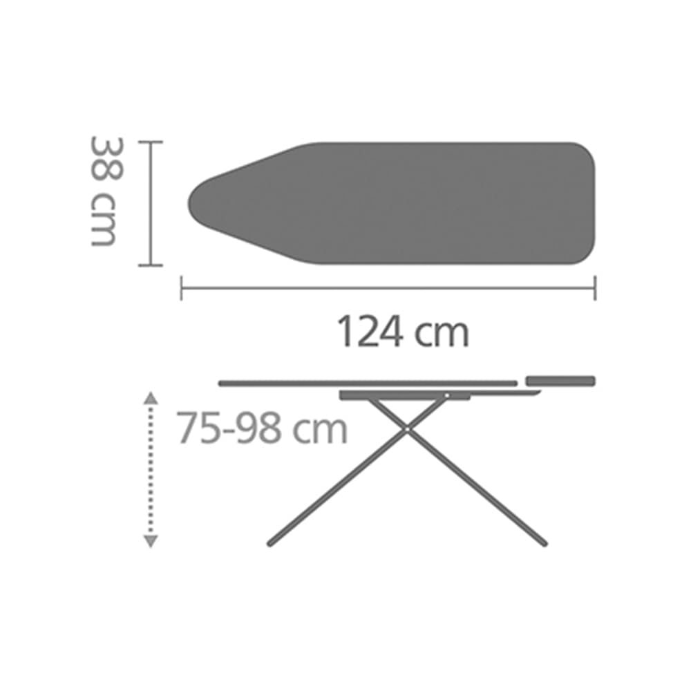 Brabantia Size B Ironing Board (49x15 in) 7 Height Options, Solid Steam Unit Rest Holder (Denim Black) Non-Slip Feet, Anti-Collapse Child Locks