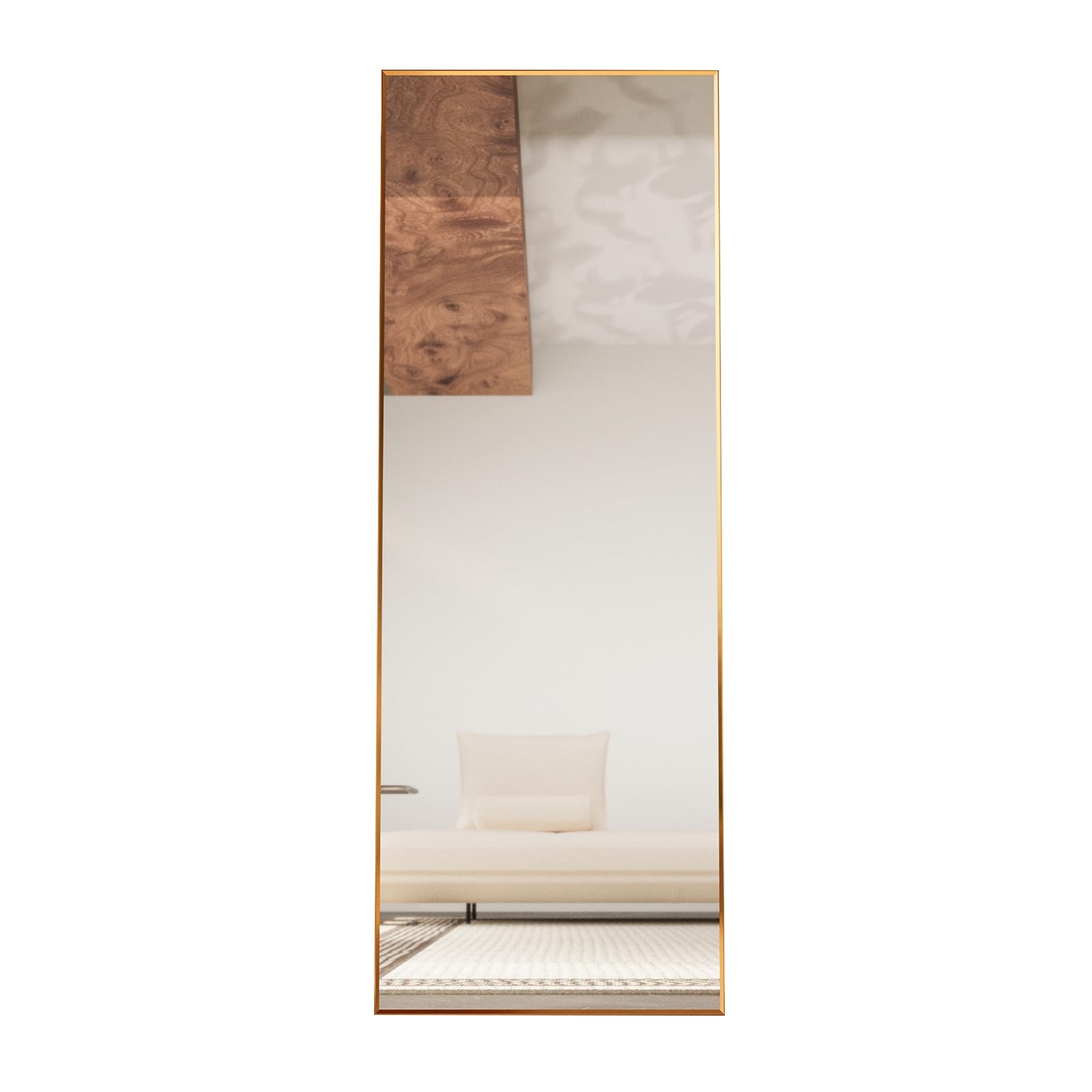 Beauty4U 65" x 24" Full Length Mirror with Stand, Gold Wall Mounting Full Body Mirror, Metal Frame Full-Length Tempered Mirror for Living Room, Bedroom