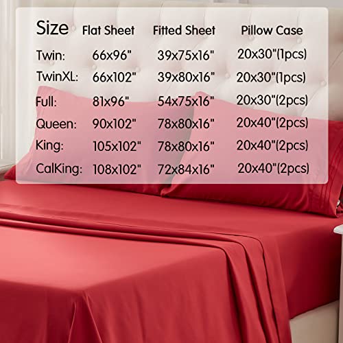 NexHome Full Size Sheet Set, Breathable & Cooling Sheets, Hotel Luxury Bed Sheet, Extra Soft, Deep Pockets 16", Easy Fit, Wrinkle Free, Comfy, Wine Red Bed Sheets 4 Piece Set