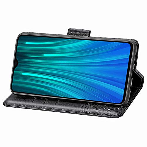 MEIKONST Xiaomi Redmi Note 8 Pro Case, Elegant Embossed Black Butterfly Soft PU Leather Flip Wallet Case with Stand Magnetic Closure Protective Cover for Xiaomi Redmi Note 8 Pro,SD Black Butterfly