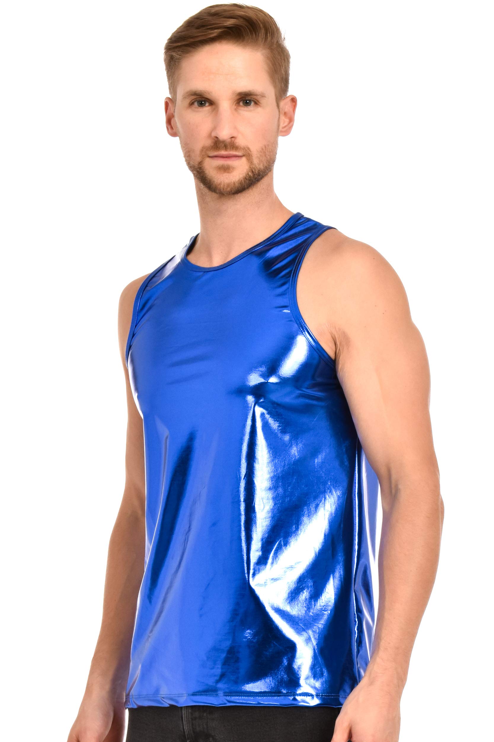 Gary Majdell Sport Men's Liquid Metallic Muscle/Tank Top Shirt (Liquid Blue, Medium)