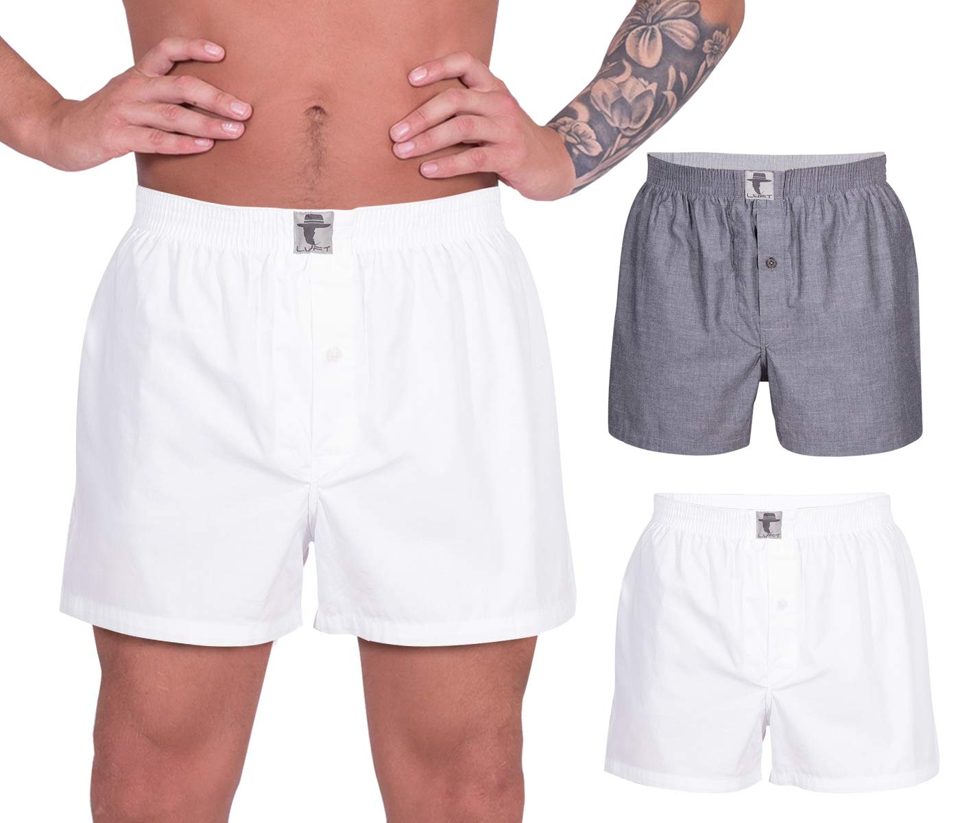 LUFT Mens Plus Size Soft Underwear Elastic Briefs Rise Fit Durable Classic Trunks Underpants Waistband Seamless Cotton Solid Comfy Stretch Boys Boxer Shorts, White & Dark Gray XL 2 Pack Count