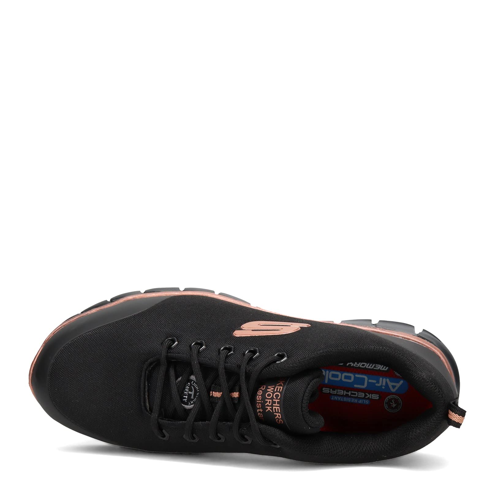 Skechers Women's Lace up Athletic Safety Toe Industrial Shoe, Black/Gold, 8