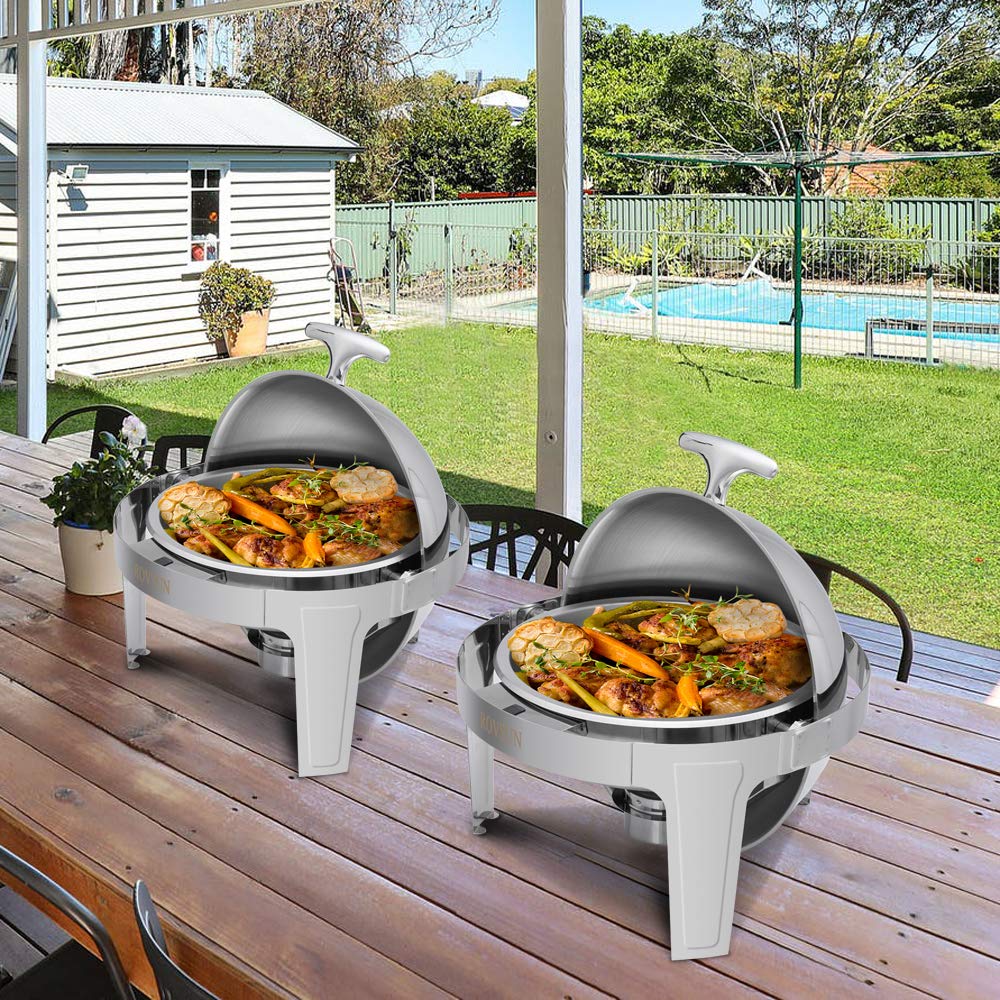 ROVSUN Chafing Dish Buffet Set,6 Quart Roll Top Stainless Steel Chafer, NSF Round Set with Food Pan, Water Pan and Fuel Holders, for Wedding, Parties, Banquet, Catering Events