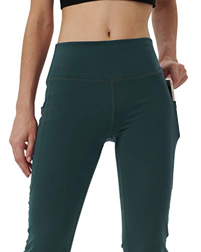 Keolorn Women's Bootleg Yoga Pants with Hidden Pockets Tummy Control Running Legging Long Bootcut (Green, 3X-Large)