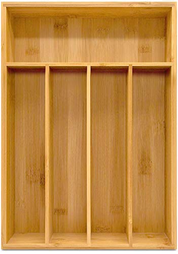 Bamboo Organizer 2 Piece Set – 8 and 5 Compartment Expandable Makeup Drawer - Drawer Dividers Organizer - Adjustable Drawer Holder for Kitchen, Silverware, Flatware, Living Room and Utensils (Natural)