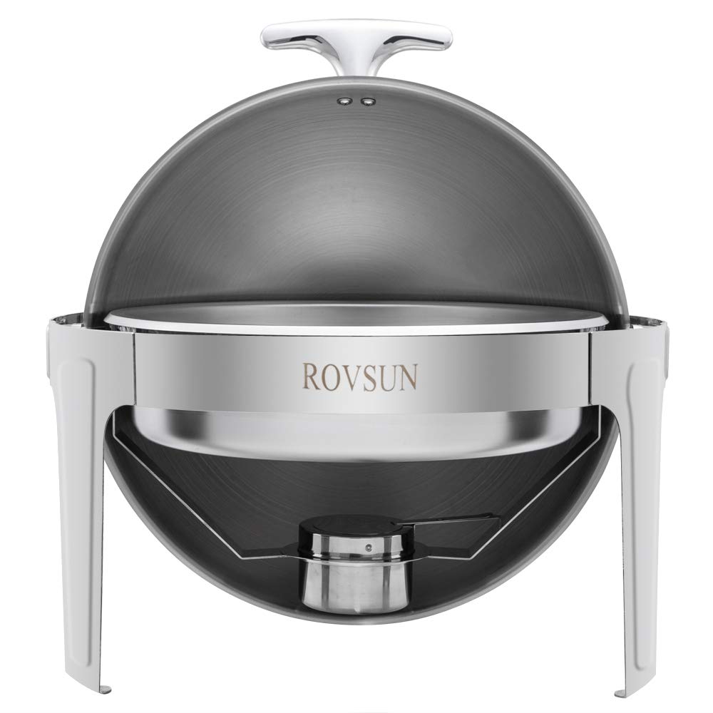 ROVSUN Chafing Dish Buffet Set,6 Quart Roll Top Stainless Steel Chafer, NSF Round Set with Food Pan, Water Pan and Fuel Holders, for Wedding, Parties, Banquet, Catering Events