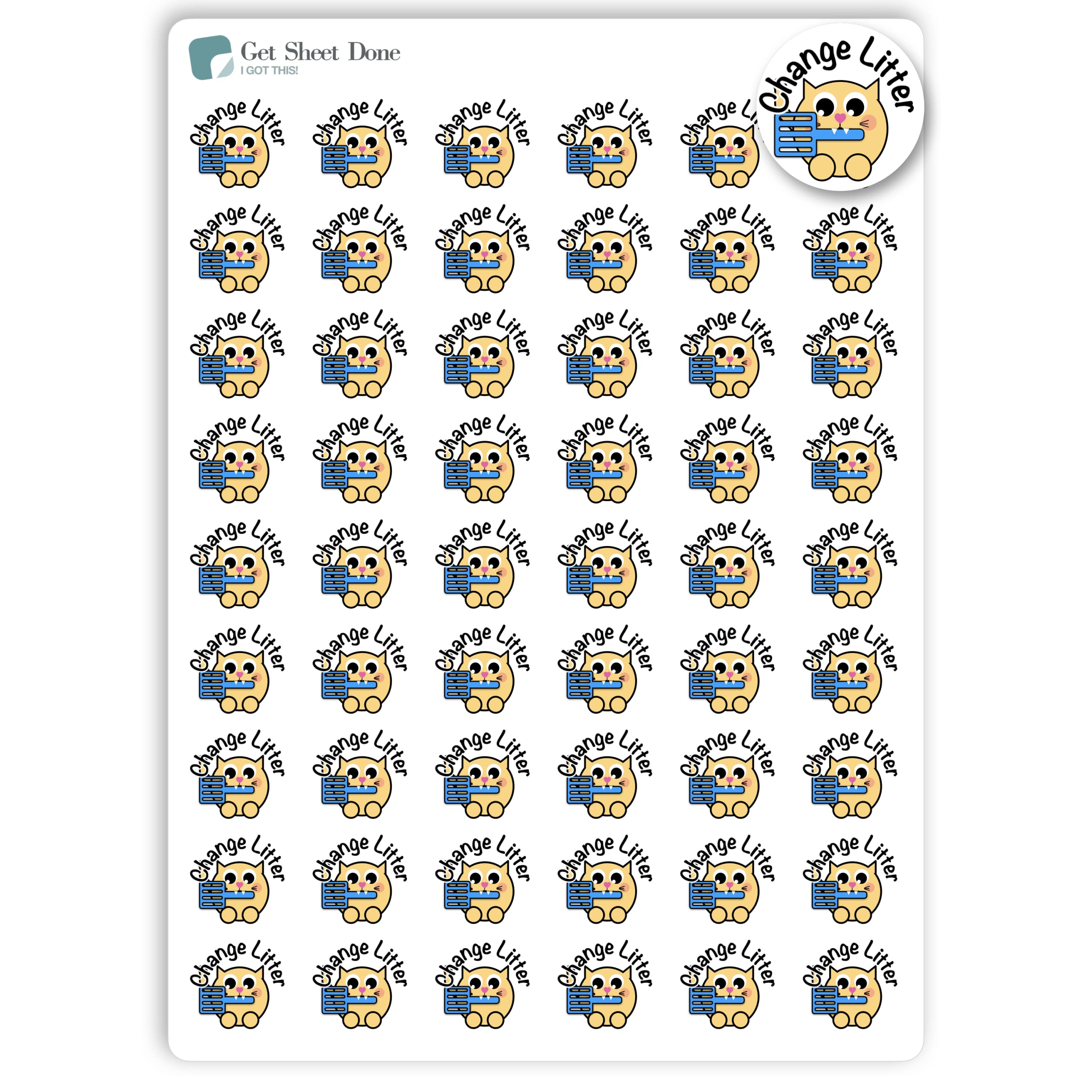 Change Cat LItter Planner Sticker / 54 Fun Vinyl Stickers (1/2β) / Pet Kitty Cat Litterbox Maintenance Care Reminder/Chores/Essential Productivity Life Planner (Matte Vinyl, 1 Sheet)