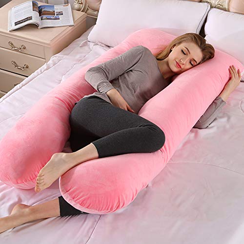 CDEN Pregnancy Pillow, U Shaped Full Body Pillow 55", Maternity Pillow Support for Back, Legs, Neck, HIPS for Pregnant Women with Removable Washable Velvet Cover(Pink)