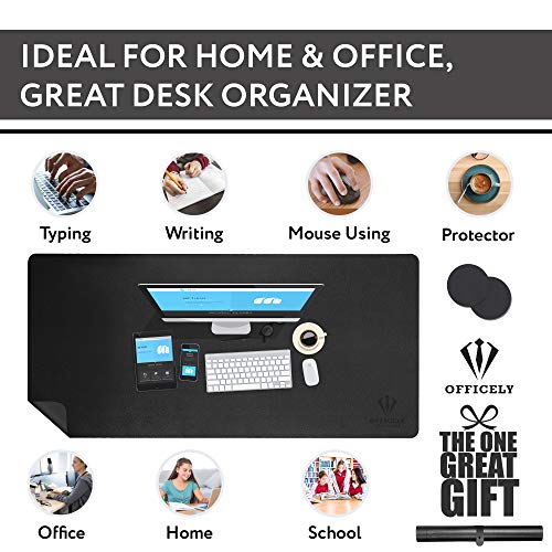 Large Leather Desk Mats for Keyboard and Mouse Pad, Anti-Skid Backing with Heat Resistant and Waterproof Surface, Responsive Desktop for Gaming, Writing, or Home Office Work (Black, 17X36)