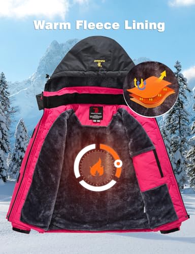 TBMPOY Women's Warm Winter Coats Waterproof Windproof Snow Jackets Insulated Fleece Rain Jacket for Skiing Outdoor Rose S