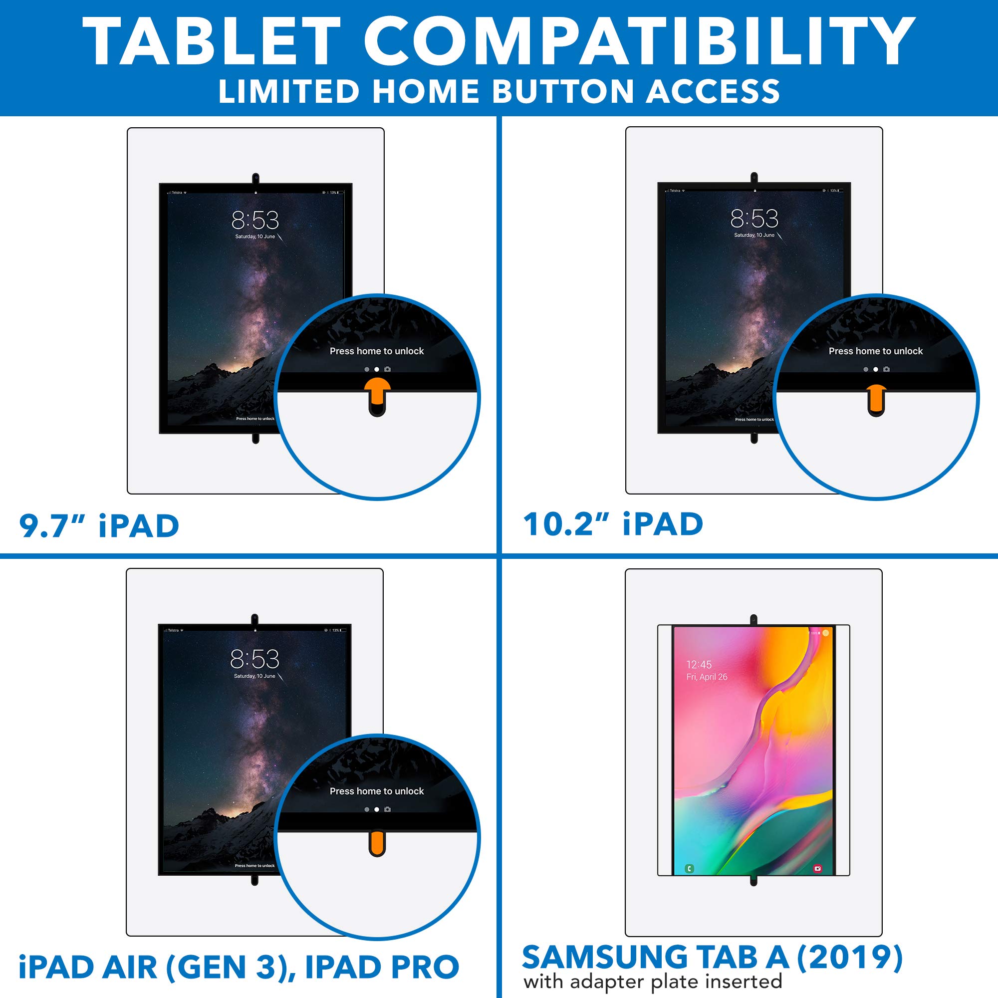 Mount-It! Anti-Theft Tablet Kiosk | Locking Tablet Enclosure with Counter Top and Wall Mount Base | Compatible with iPad 9.7, 10.2, 10.5 & Galaxy Tab A 10.1(2019) | MI-3775W