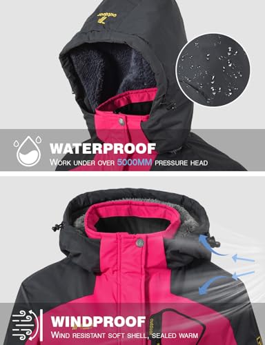 TBMPOY Women's Warm Winter Coats Waterproof Windproof Snow Jackets Insulated Fleece Rain Jacket for Skiing Outdoor Rose S