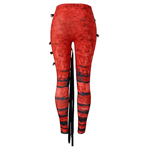 Aniywn Women's Gothic Lace Up Leggings Skinny Pants High Waist Slim Rocker Distressed Punk Leggings Red