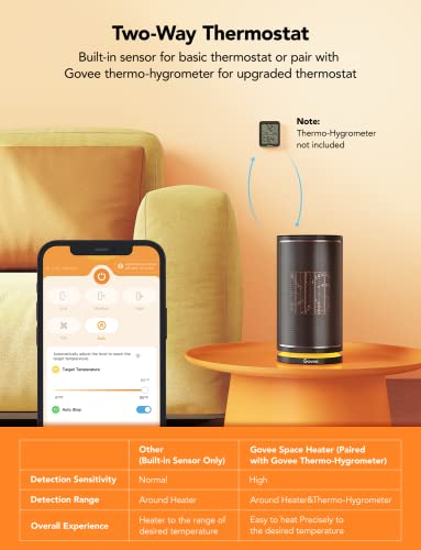 Govee Smart Space Heater, 1500W Fast Heating WiFi Small Heater with Thermostat, Quiet Portable Electric Ceramic Heater with RGB Night Light for Office, Living Room, Indoors, App & Voice Control