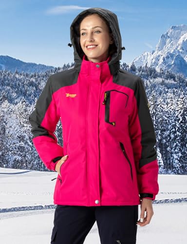 TBMPOY Women's Warm Winter Coats Waterproof Windproof Snow Jackets Insulated Fleece Rain Jacket for Skiing Outdoor Rose S