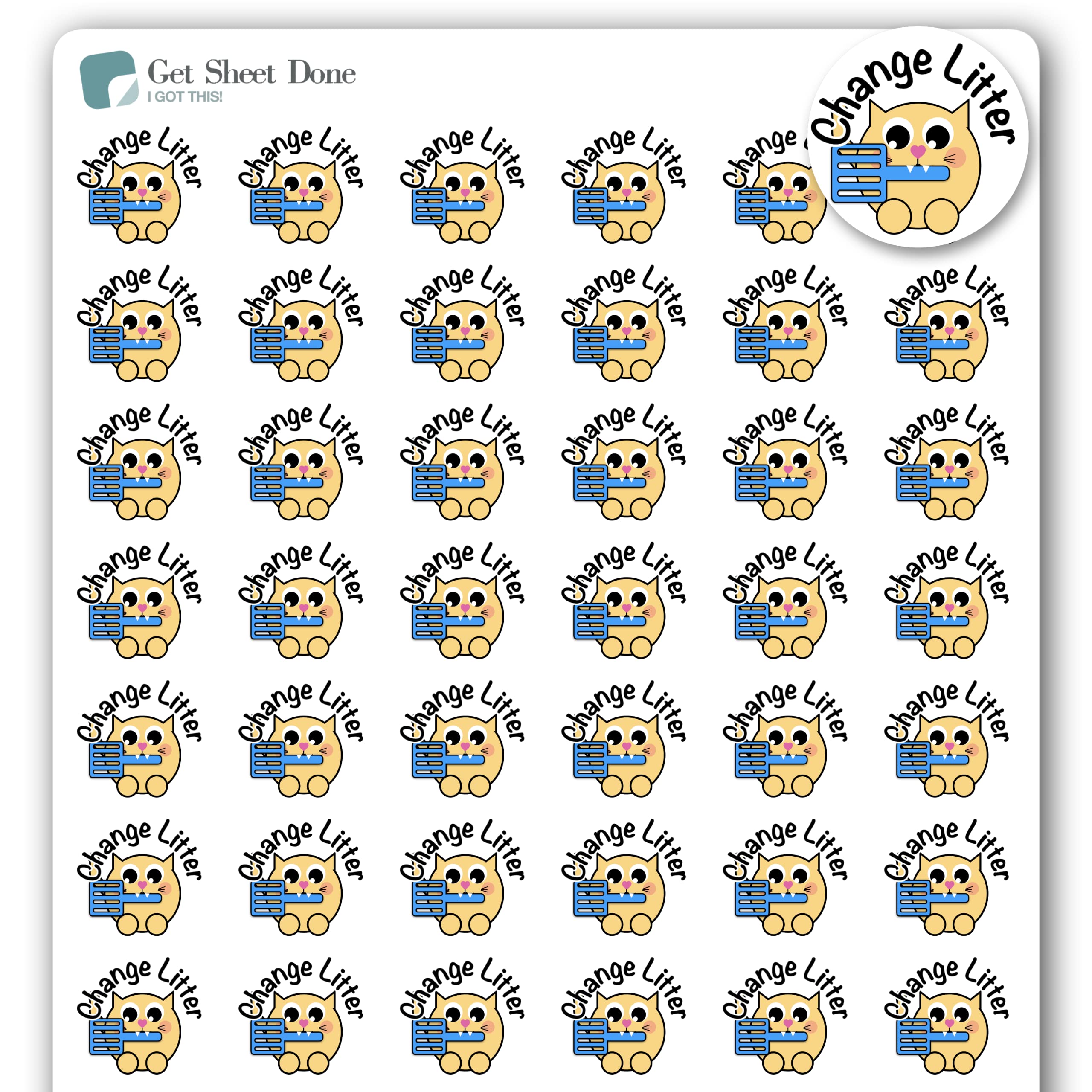 Change Cat LItter Planner Sticker / 54 Fun Vinyl Stickers (1/2”) / Pet Kitty Cat Litterbox Maintenance Care Reminder/Chores/Essential Productivity Life Planner (Matte Vinyl, 1 Sheet)