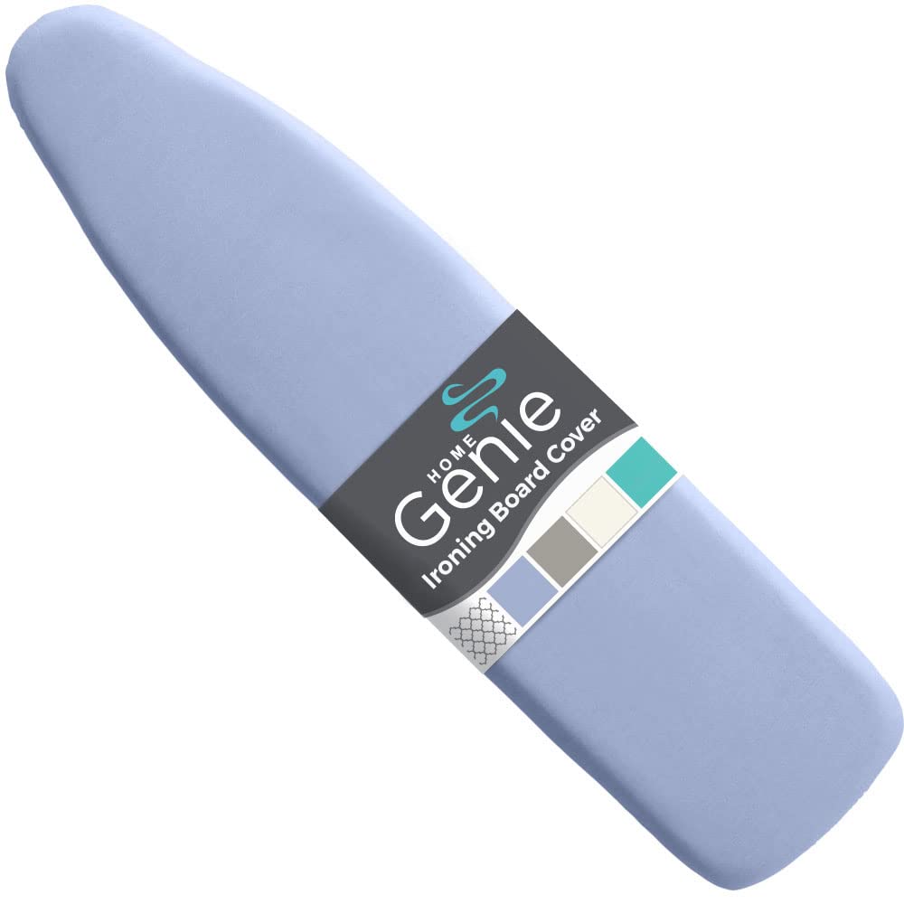 HOME GENIE Ironing Board Cover, Silicone Coating, Full Size Scorch Resistant Padding, Elastic Edge Heavy Duty Iron Pad Covers Standard Boards, Hook and Loop Fastener Strap Extra Thick, Blue 15" x 54"