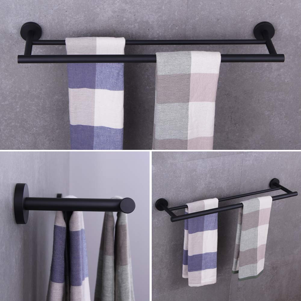 BEIGEEWY Double Bath Towel Bar 24-Inch Stainless Steel Towel Holder Modern Bathroom Accessories Wall Mounted, Matte Black