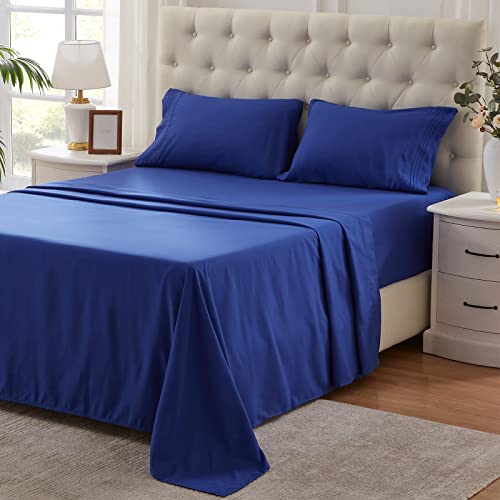 NexHome Full Size Sheet Set, Breathable & Cooling Sheets, Hotel Luxury Bed Sheet, Extra Soft, Deep Pockets 16", Easy Fit, Wrinkle Free, Comfy, Navy Blue Bed Sheets 4 Piece Set