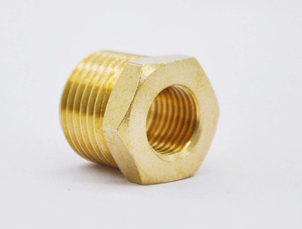 HZFJ Brass Threaded Pipe Fitting 1/2 Inch NPT Male x 1/4 Inch NPT Female Hex Bushing Adapter (Pack of2)
