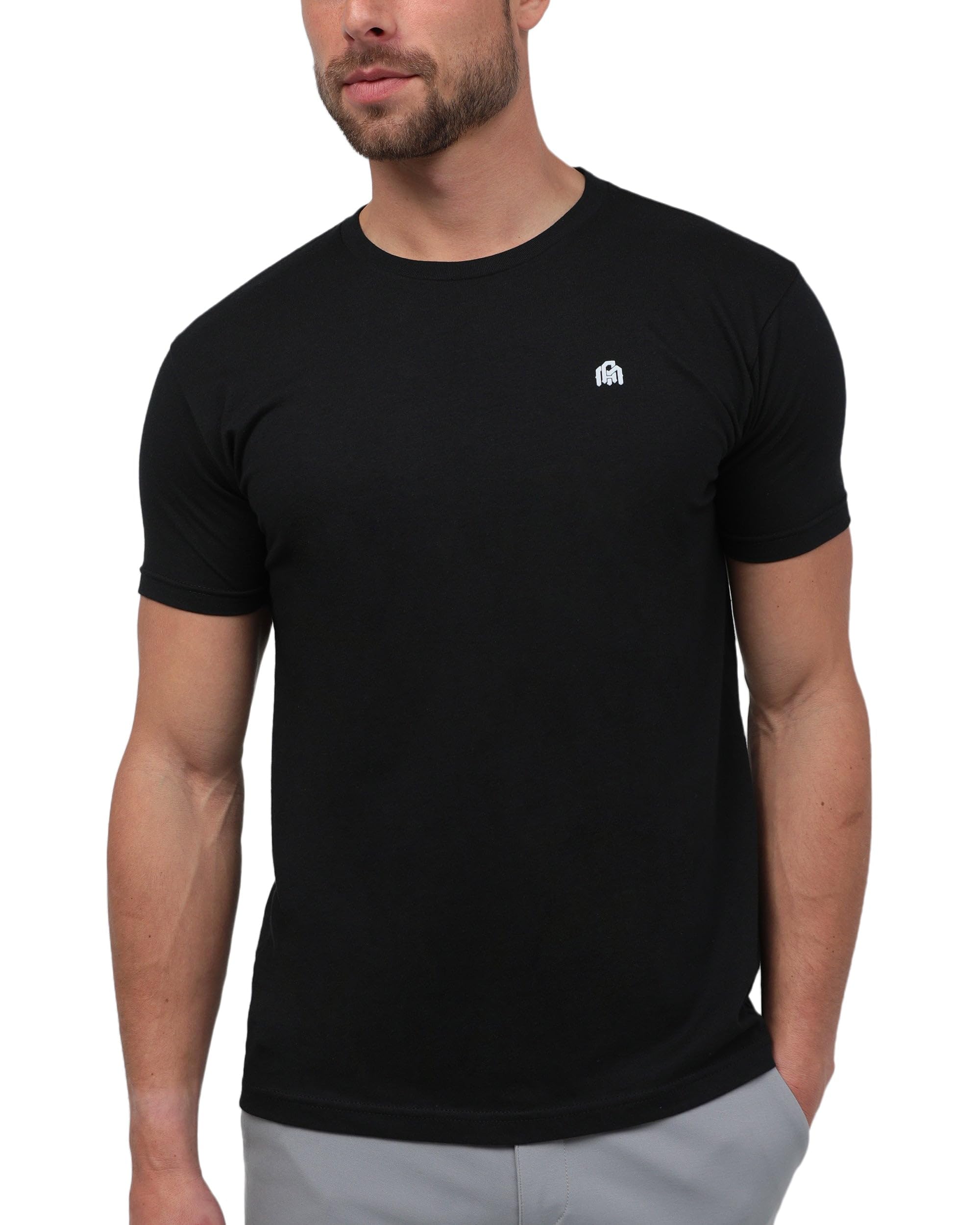 INTO THE AM Men's Fitted Crew Neck Logo Basic Tees - Modern Fit Fresh Classic Short Sleeve T-Shirts for Men (Black, X-Large)
