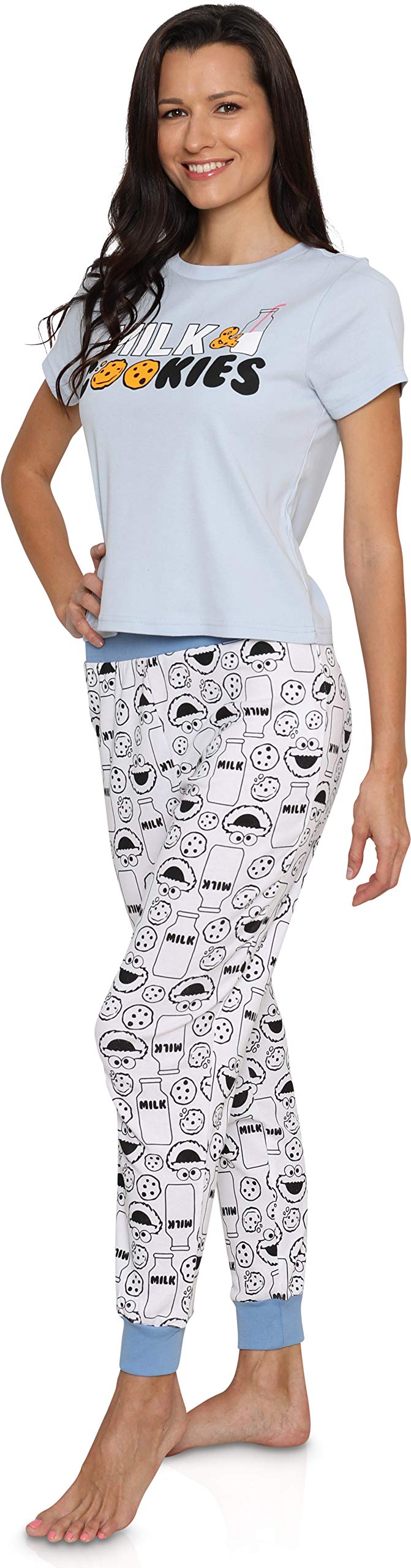 Prestigez Sesame Street Cookie Monster Women Mommy and Me 2pc Pajama Set, Blue, X-Large