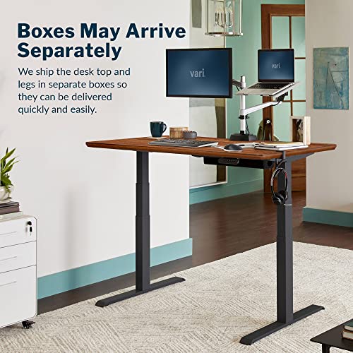 Vari- Standing Desk Adjustable Height (60" x30')- Electric Sit-Stand Computer Desk for Work or Home Office- Dual Motor with Memory Presets- Adjustable Desk from Varidesk- Darkwood
