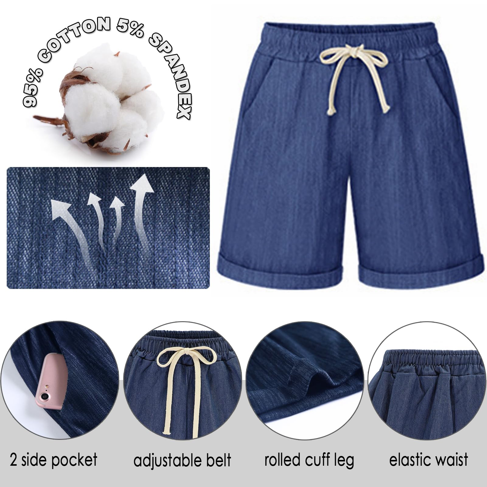 XinYangNi Women's Drawstring Elastic Waist Casual Comfort Cotton Linen Plus Size Beach Shorts Pink US XL