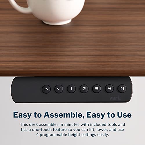 Vari- Standing Desk Adjustable Height (60" x30')- Electric Sit-Stand Computer Desk for Work or Home Office- Dual Motor with Memory Presets- Adjustable Desk from Varidesk- Darkwood