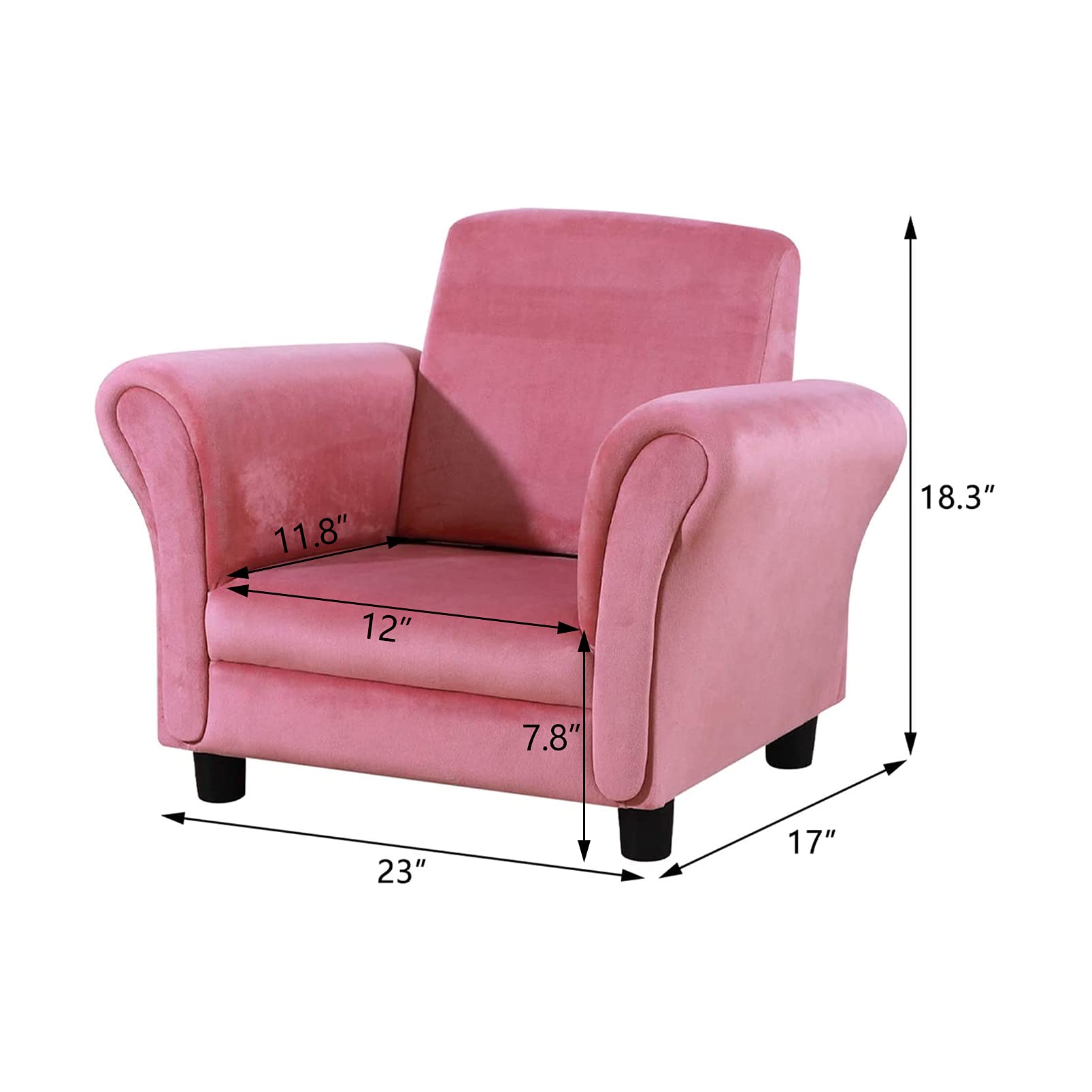 Getifun Single Kids Sofa Chair, Toddler Upholstered Sofa Couch with Wooden Frame and Velvet for Girls & Boys (Pink)