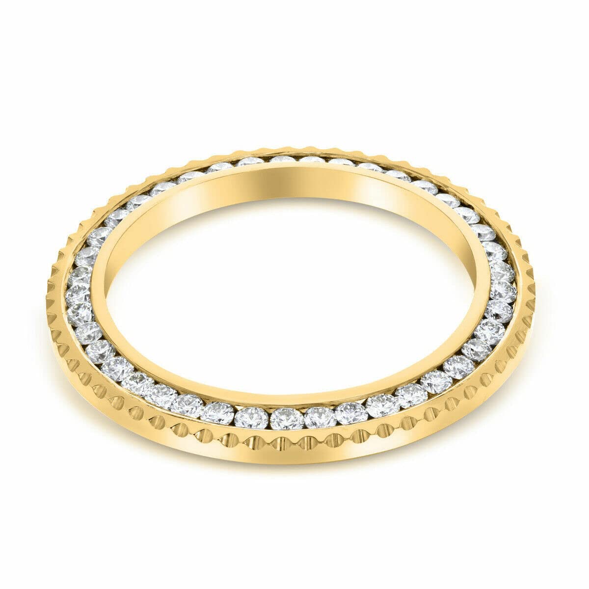Ewatchparts 3ct Channel Set Diamond Bezel 18K Yellow Gold Compatible With Rolex Submariner, GMT Master 2 With Ridge