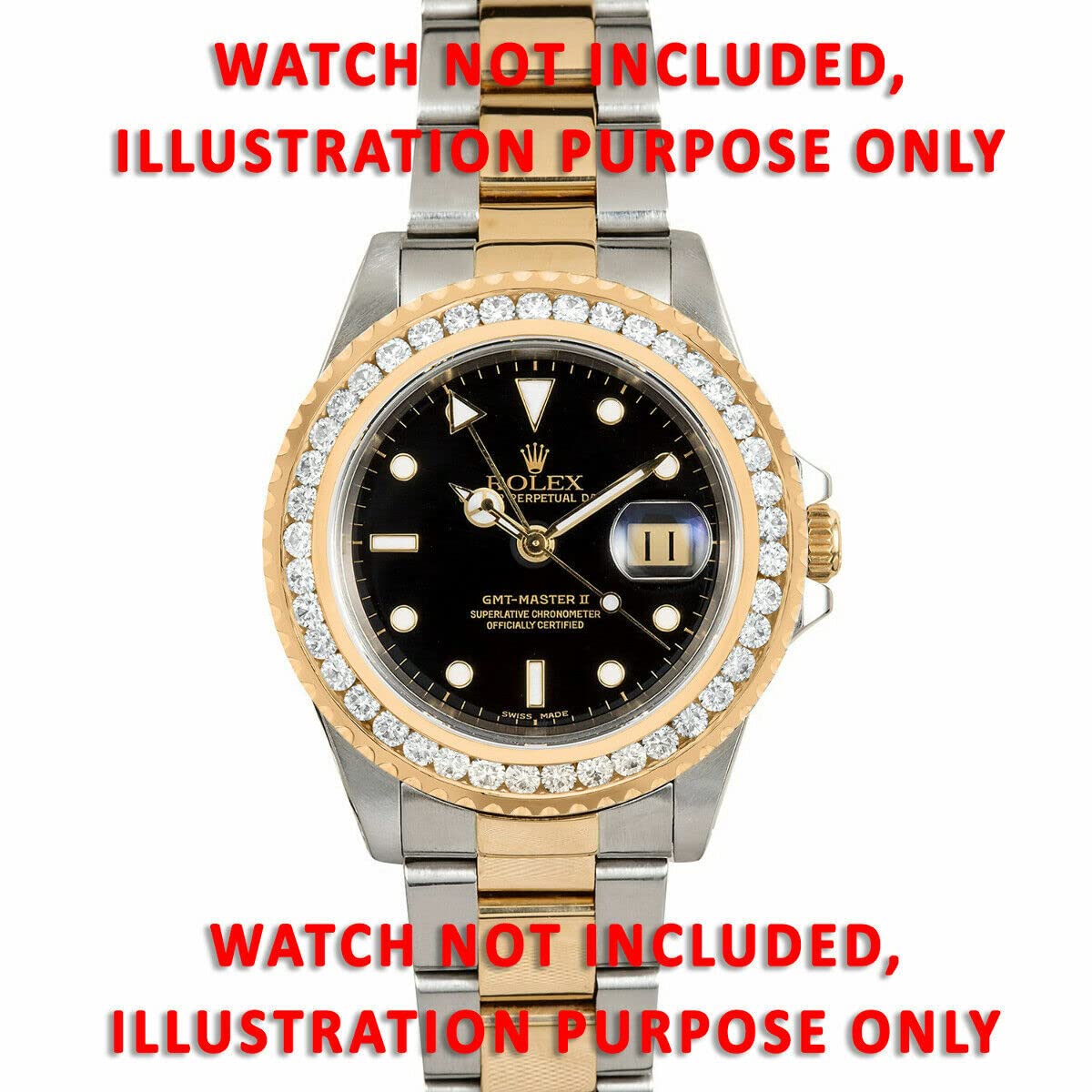 Ewatchparts 3ct Channel Set Diamond Bezel 18K Yellow Gold Compatible With Rolex Submariner, GMT Master 2 With Ridge
