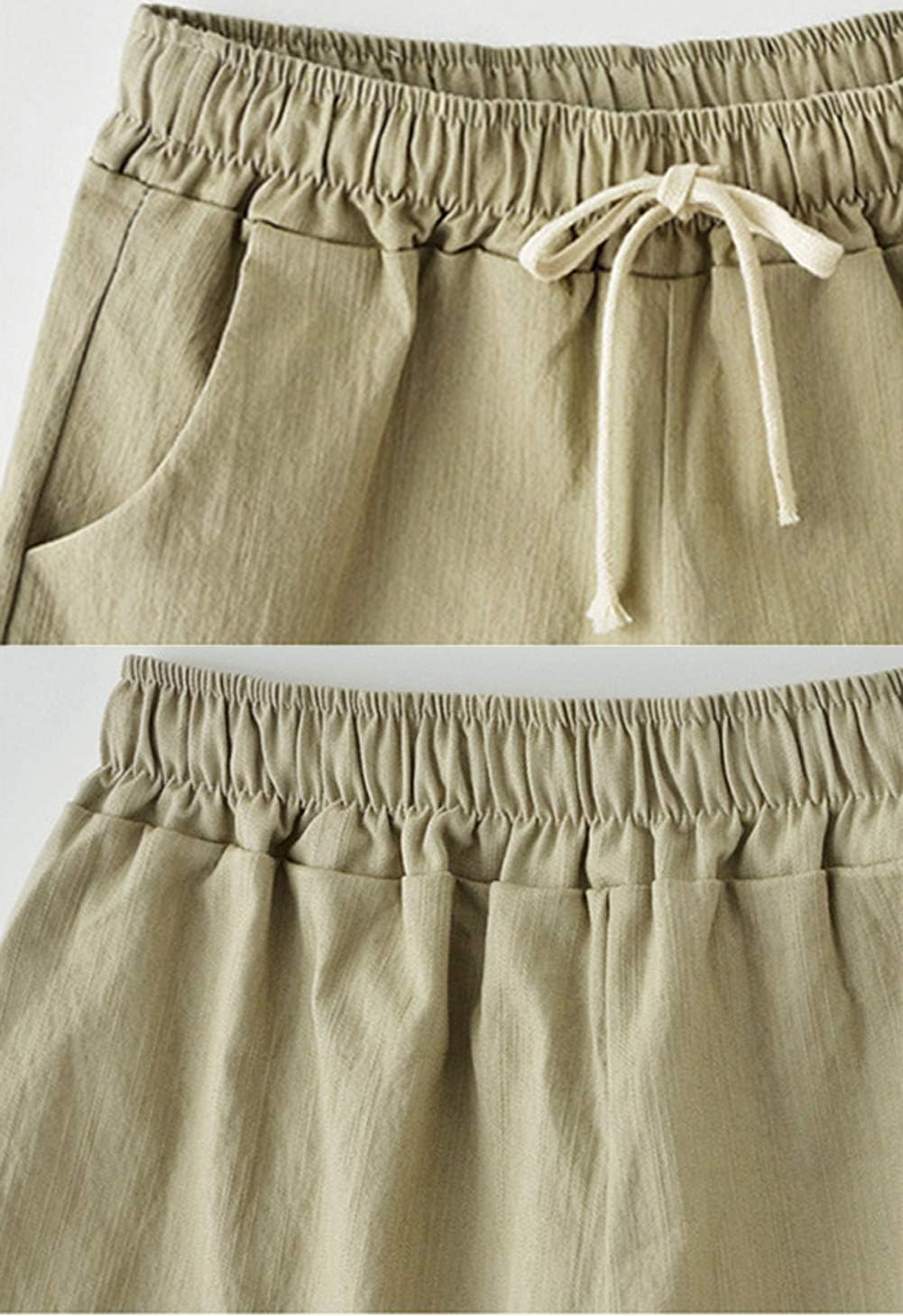 XinYangNi Women's Drawstring Elastic Waist Casual Comfort Cotton Linen Plus Size Beach Shorts Pink US XL