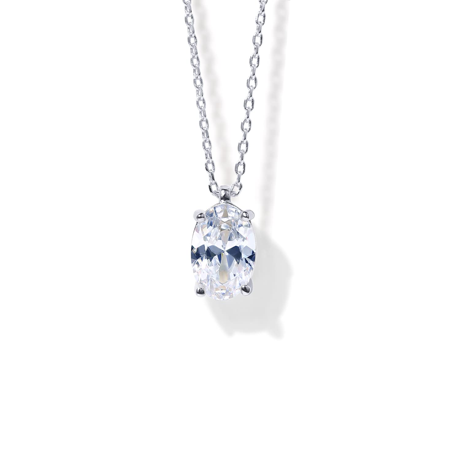 PAVOI 14K Gold Plated Sterling Silver Post Faux Diamond Oval Solitaire Pendant Halo Necklace in White Gold