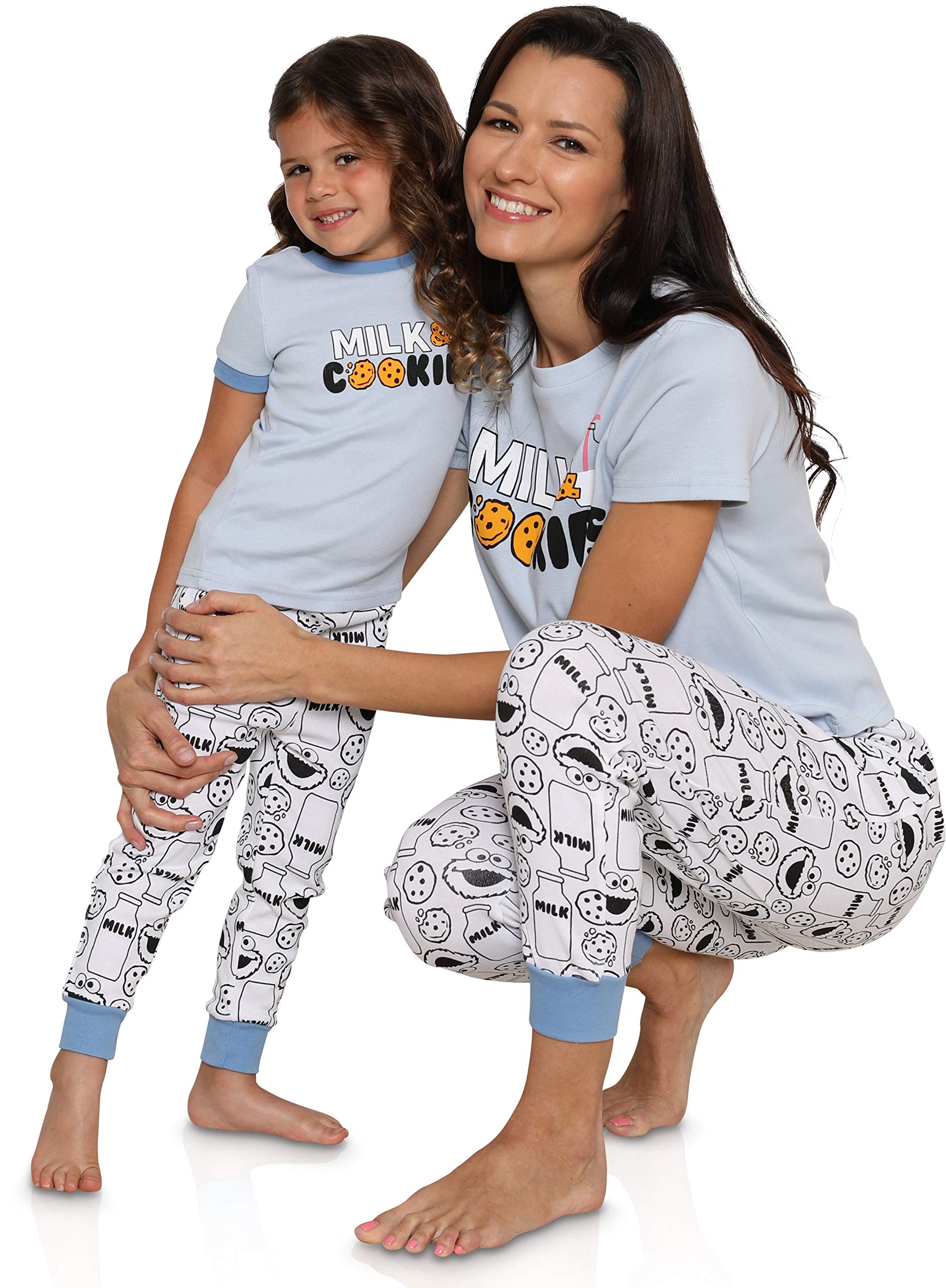 Prestigez Sesame Street Cookie Monster Women Mommy and Me 2pc Pajama Set, Blue, X-Large