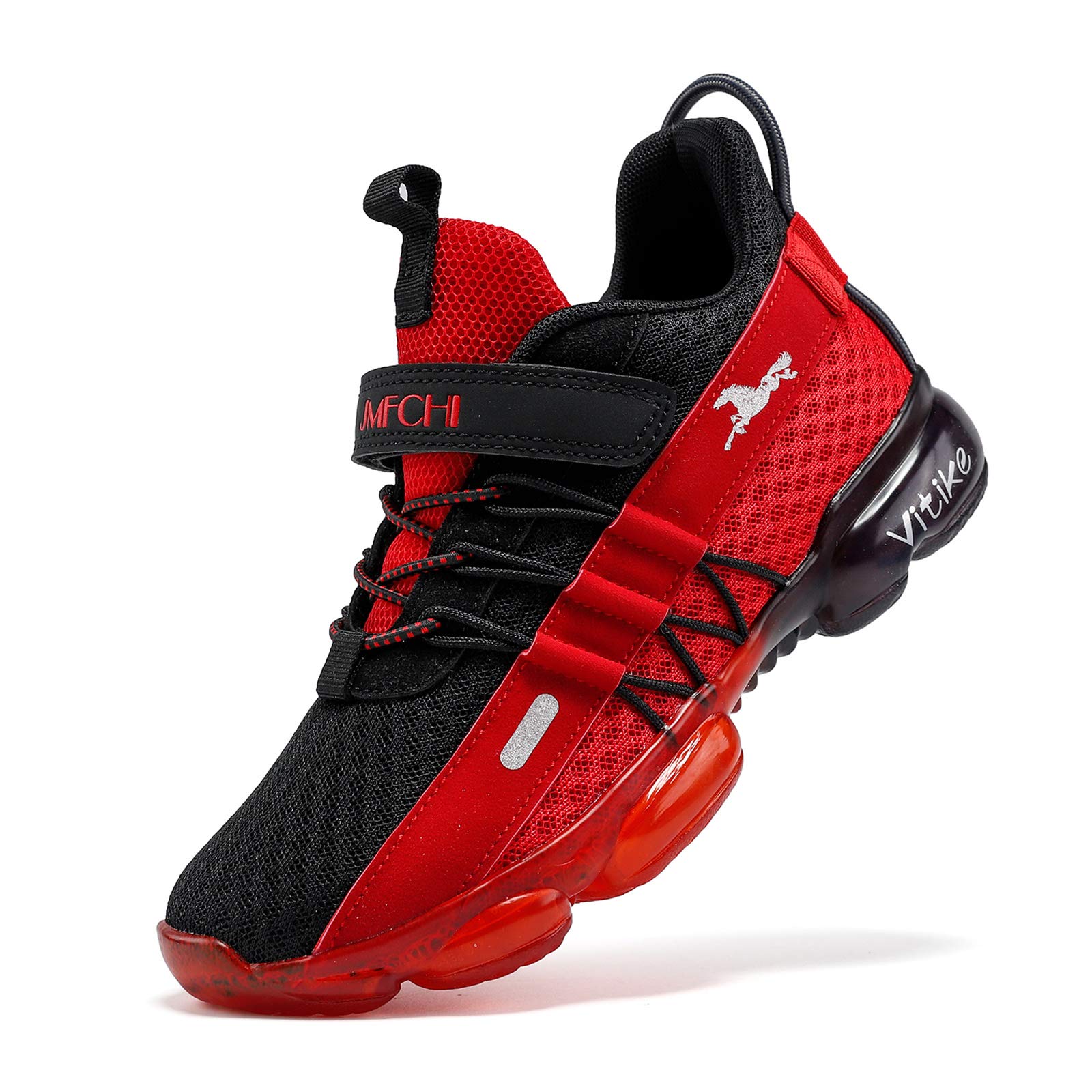 JMFCHI Boys Girls Kids' Sneakers Knitted Mesh Sports Shoes Breathable Lightweight Running Shoes for Kids Fashion Athletic Casual Shoes Black/Red Size 5