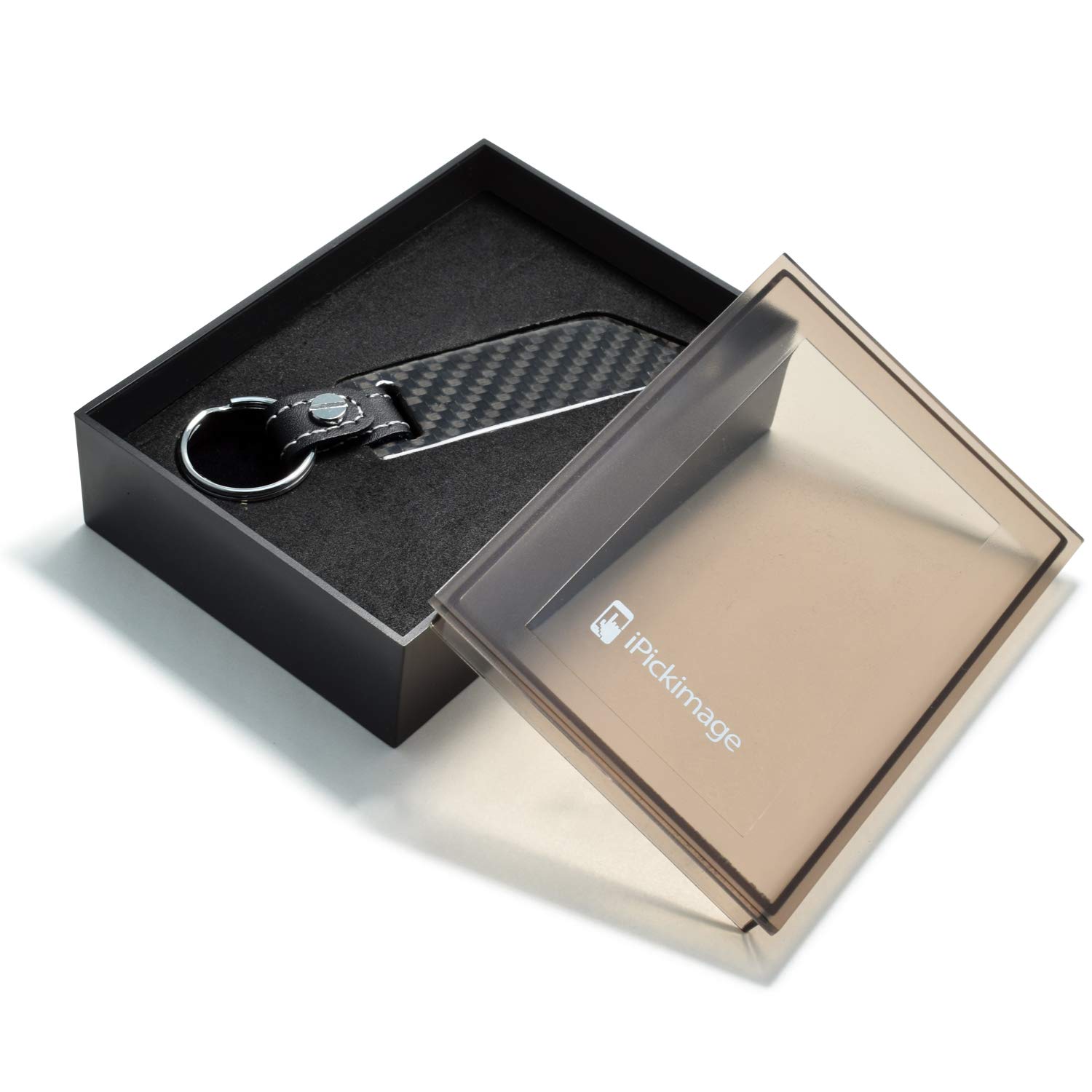 iPick Image - Real Carbon Fiber Blade Style with Black Leather Strap Key Chain for Honda Passport