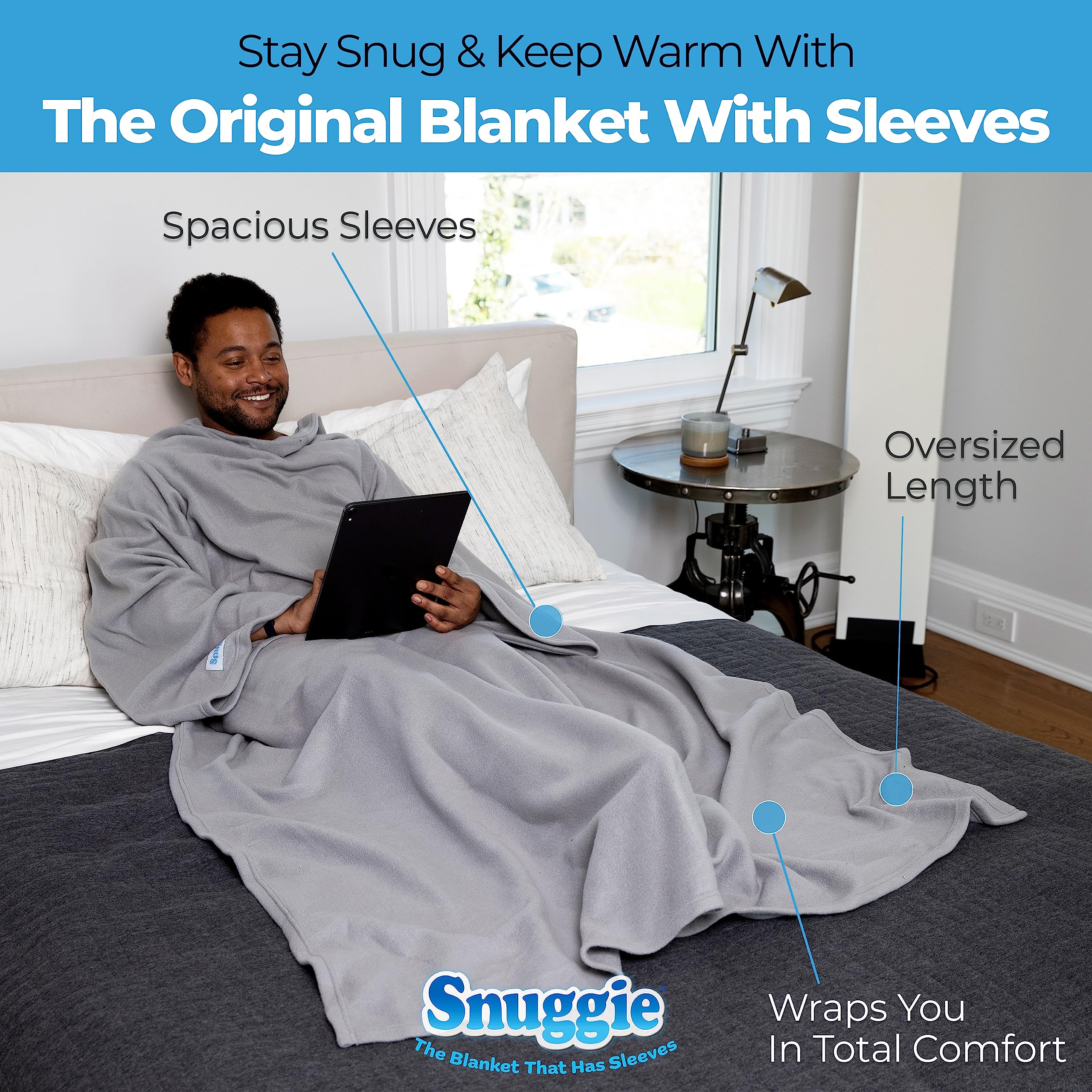 Snuggie The Original Wearable Blanket with Sleeves for Adults| Functional Warm Cozy Super Soft Fleece| As Seen on TV Light Grey