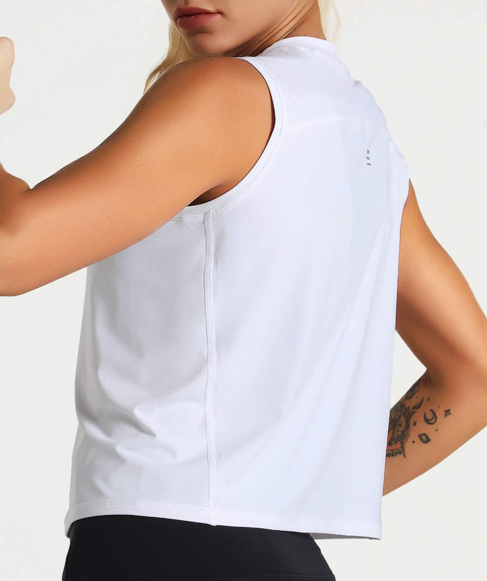 Dragon Fit Women Sleeveless Yoga Tops Workout Cool T-Shirt Running Short Tank Crop Tops (White, Medium)