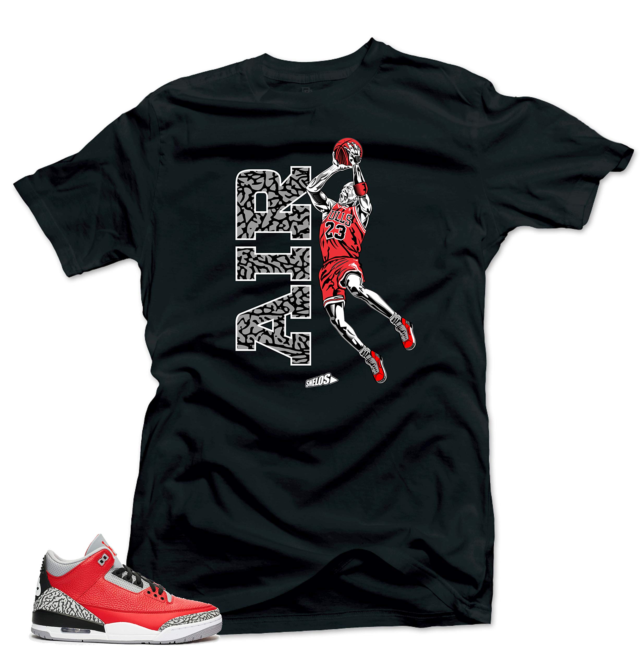 Shirt to Match Jordan Retro 3" Red Cement 2020 Sneaker Tees - (Air) Black | Large