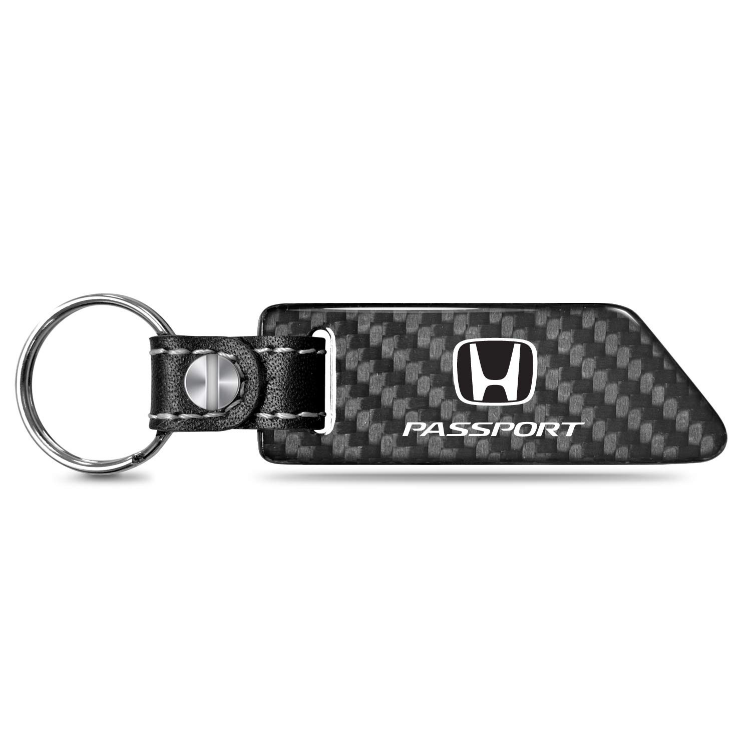 iPick Image - Real Carbon Fiber Blade Style with Black Leather Strap Key Chain for Honda Passport